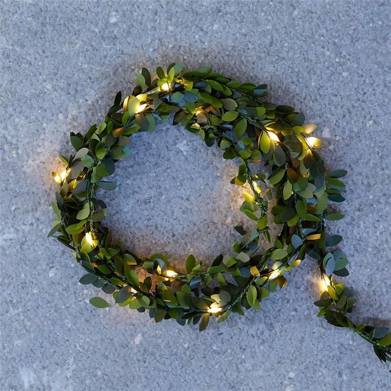 10ft Green Leaves Garland LED Fairy Lights, String Lights, 30 LEDs Lig ...