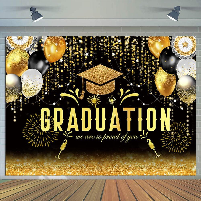 2023 Class Graduation Photography Backdrop Black Gold Glitter Graduati ...