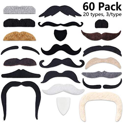 60 Pcs Fake Beard Self Adhesive Novelty Hairy Mustaches Costume Facial ...
