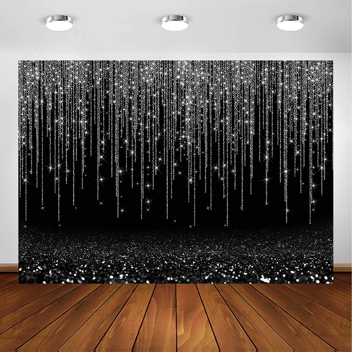 Black and Silver Glitter Sparkle Backdrop for Adult Kids Bday Party De ...