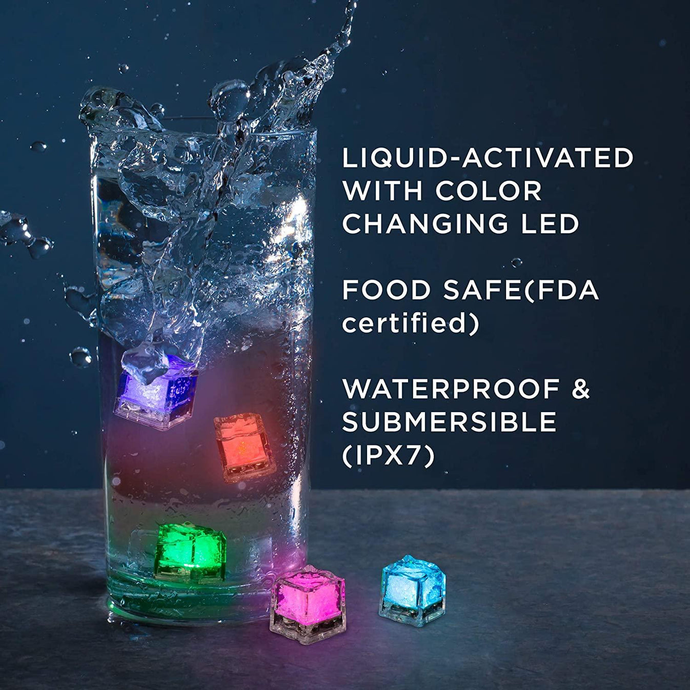 Glow LED Ice Cube Shape Lights Liquid Activated Submersible, Reusable ...
