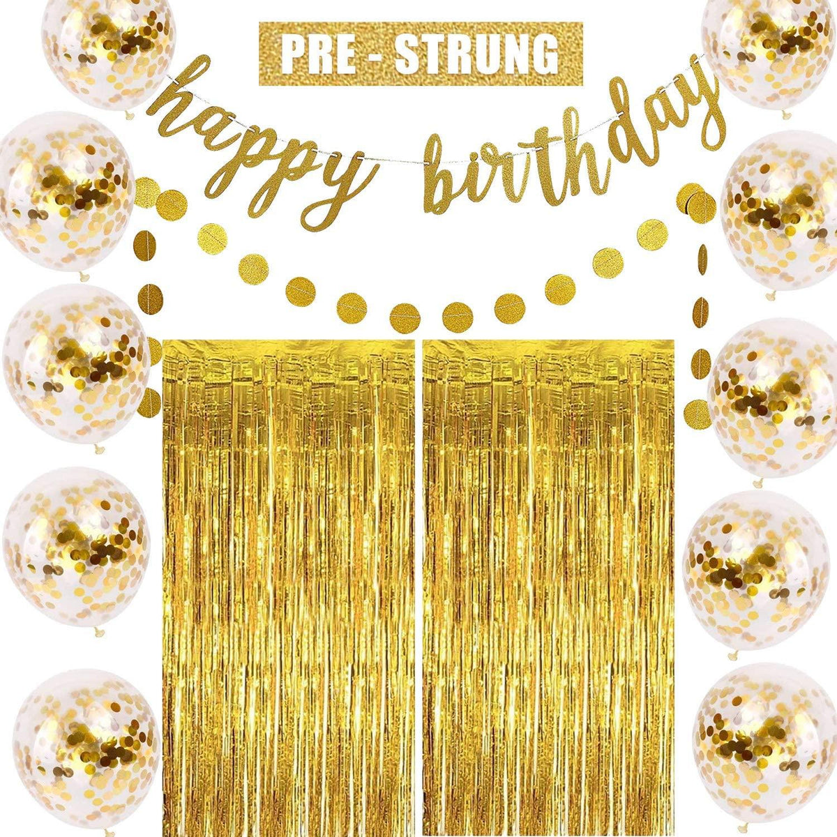 Gold Birthday Party Decorations Set - Gold Glitter Happy Birthday Bann ...