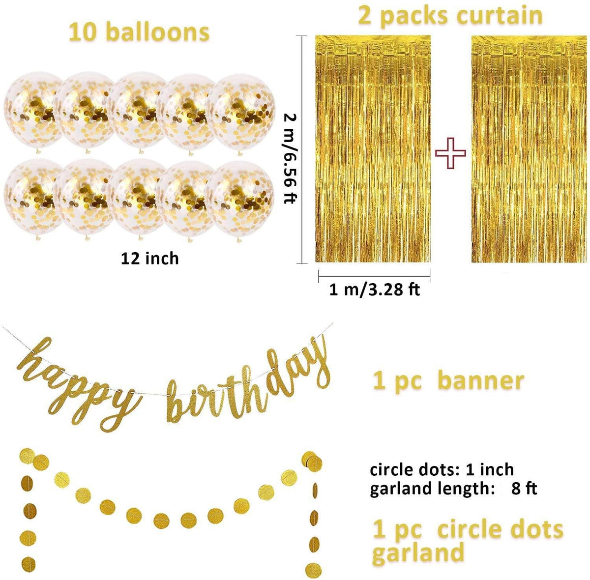Gold Birthday Party Decorations Set - Gold Glitter Happy Birthday Bann ...