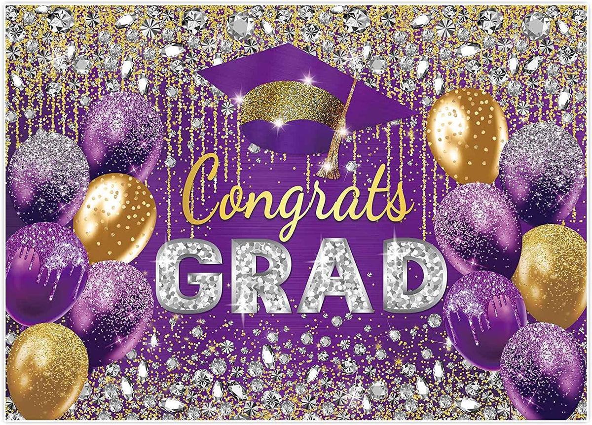 Purple And Gold Graduation Boarder Graduation Party Invitations
