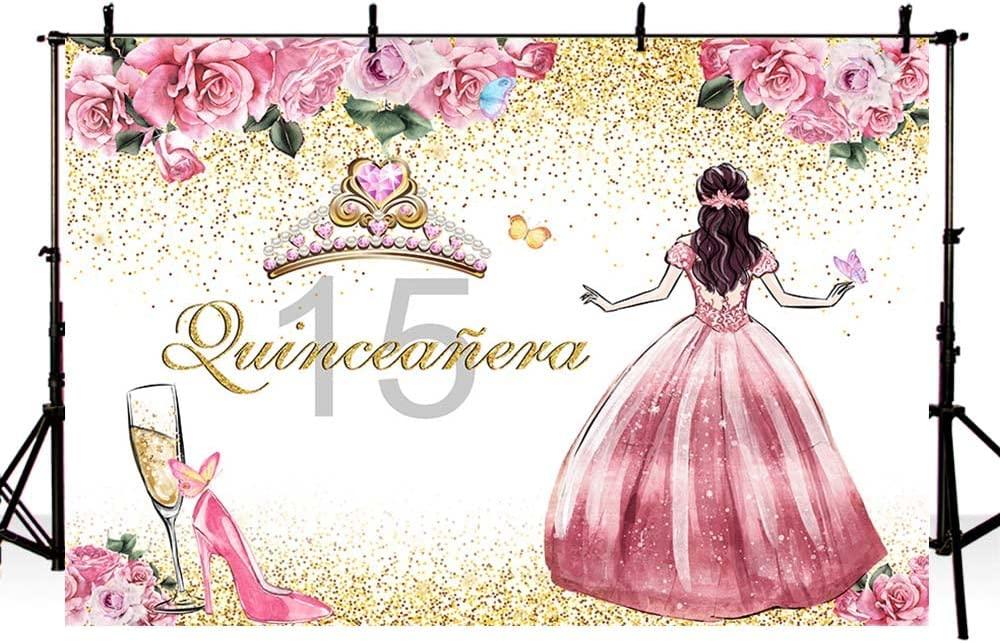 Quinceanera Backdrop for Girl Happy 15th Birthday Background Pink Flow ...