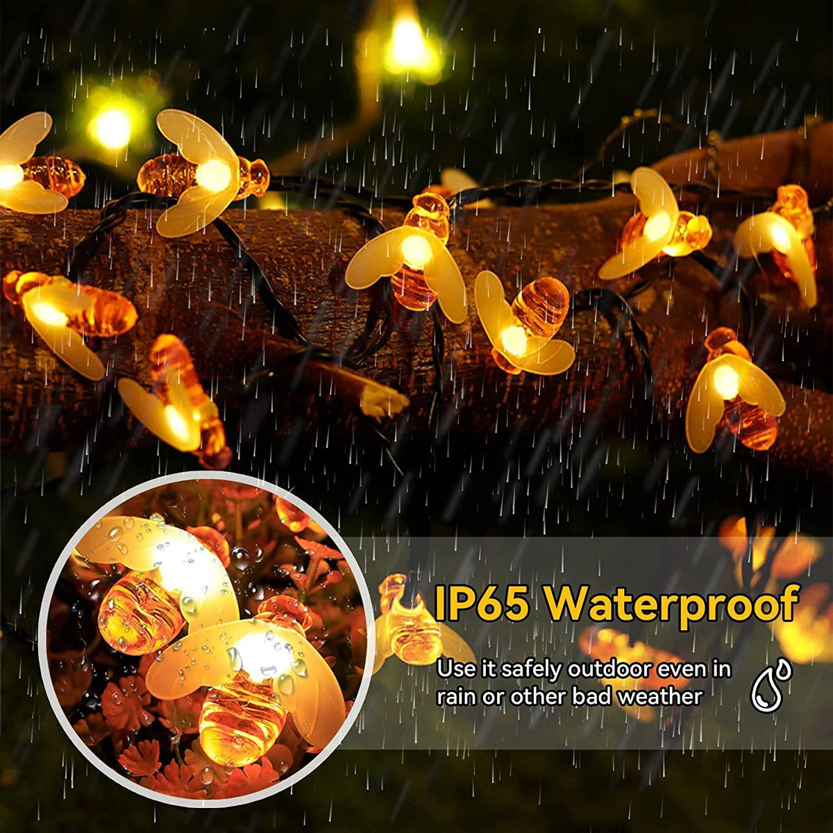 Solar String Lights 30 LED Cute Bee Lights Outdoor Waterproof Starry L ...