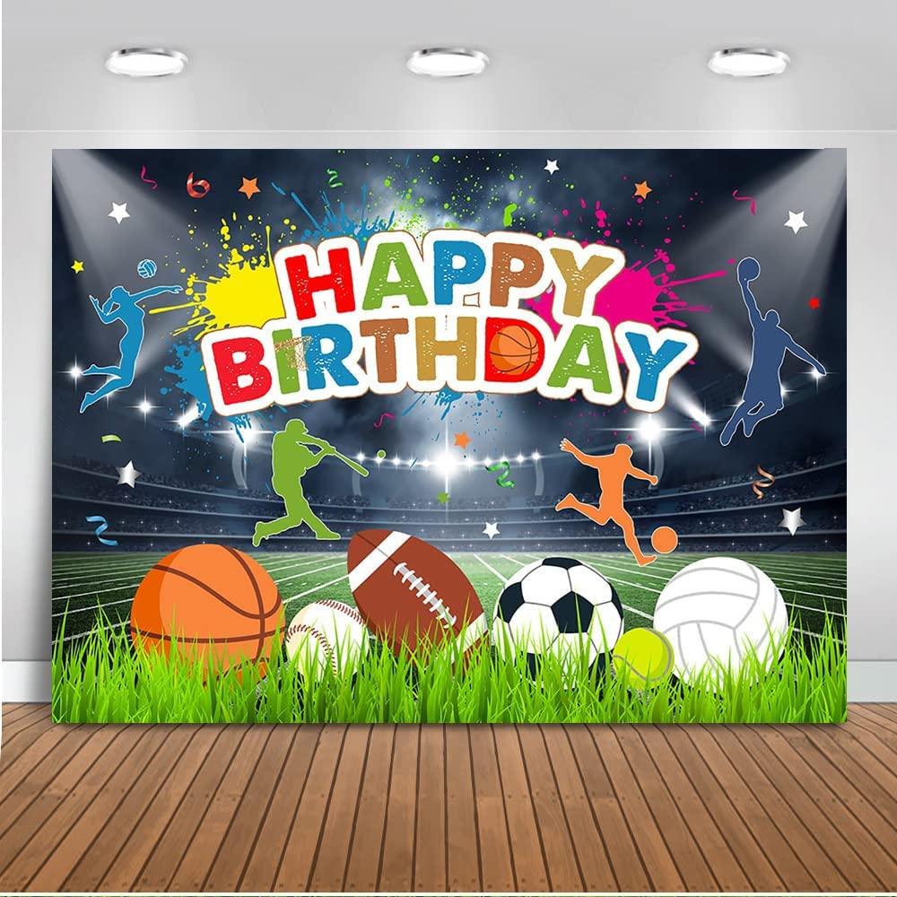Sport Balls Theme Birthday Backdrop Basketball Tennis Football Basebal ...